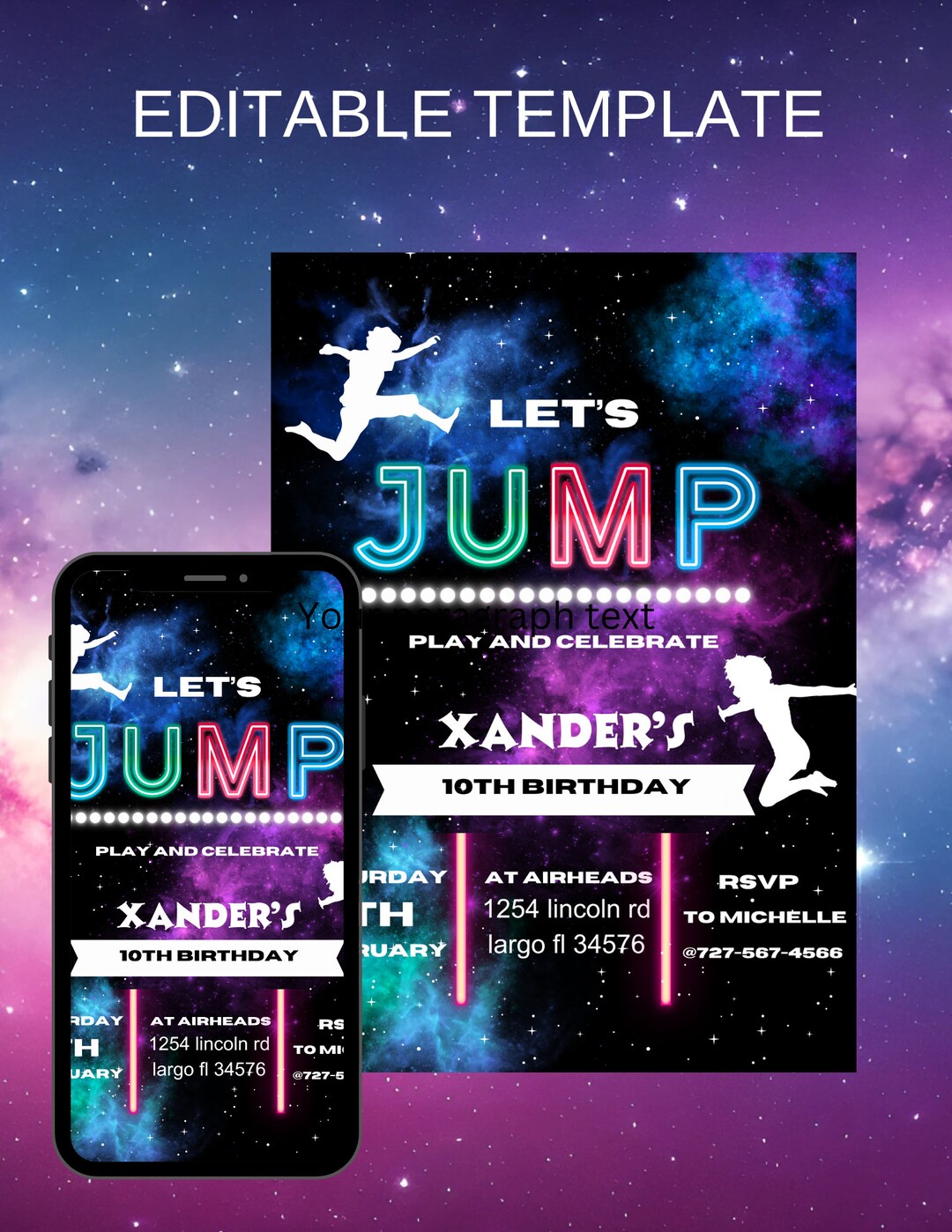 Trampoline Party Invitation, Jump Birthday Invitation, Trampoline ...