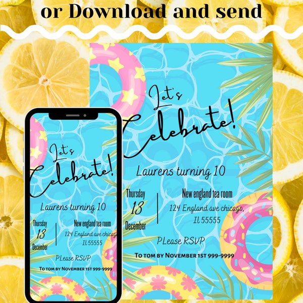 Pool Party Invitation for 10 Year Old Girl - Etsy