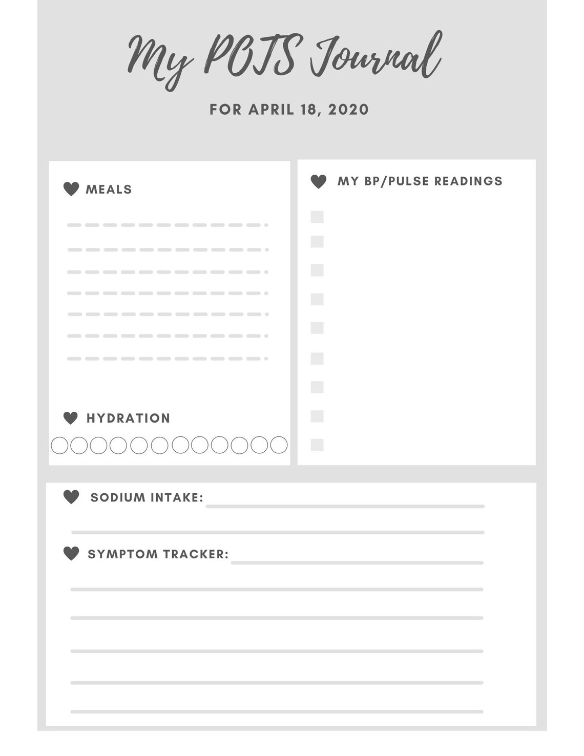 POTS Symptom Tracker, Daily Journal, Chronic Illness Journal - Etsy