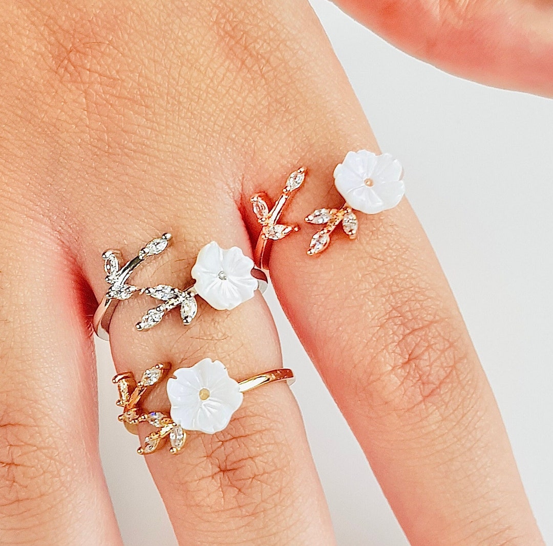 Flower Ring Adjustable Ring Crescent Ring CZ Rings Cluster - Etsy