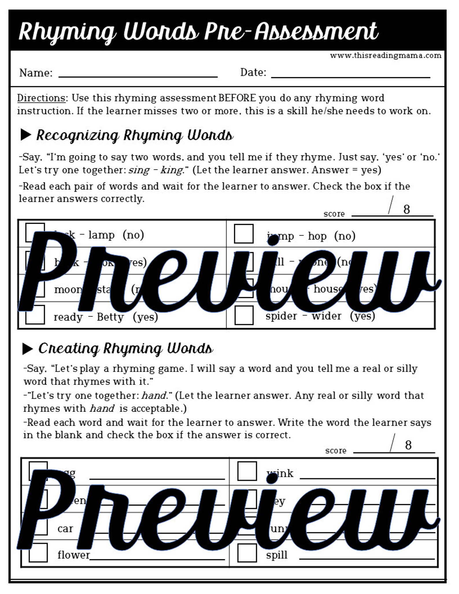 Rhyming Words Lesson Plans & Activities - Etsy