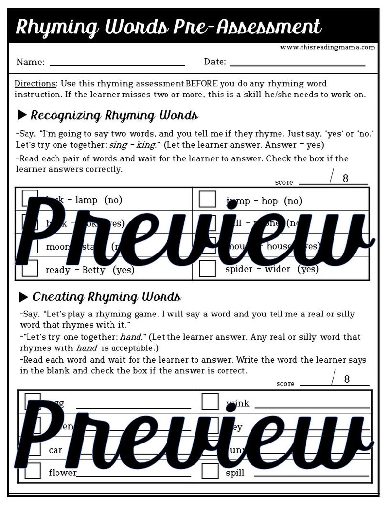 Rhyming Words Lesson Plans & Activities - Etsy