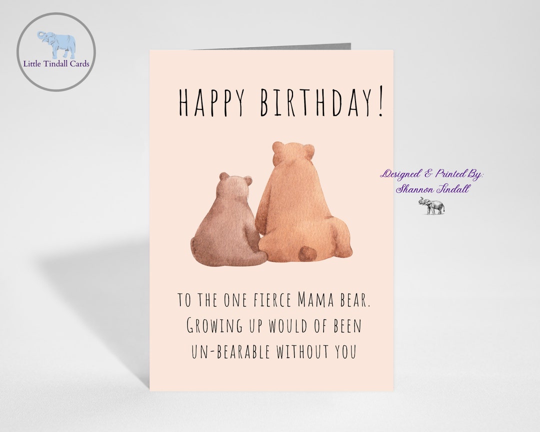 5x7 Mama Bear Card, Bday Card for Mom, Mom Birthday Card, Bear Card ...