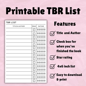 Printable TBR List, TBR Bundle, 4x6 Digital Download, Booktok, Bookish ...