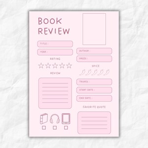 Printable Book Review Sheets, 5x7 Book Review, Booktok, Bookish, Book ...