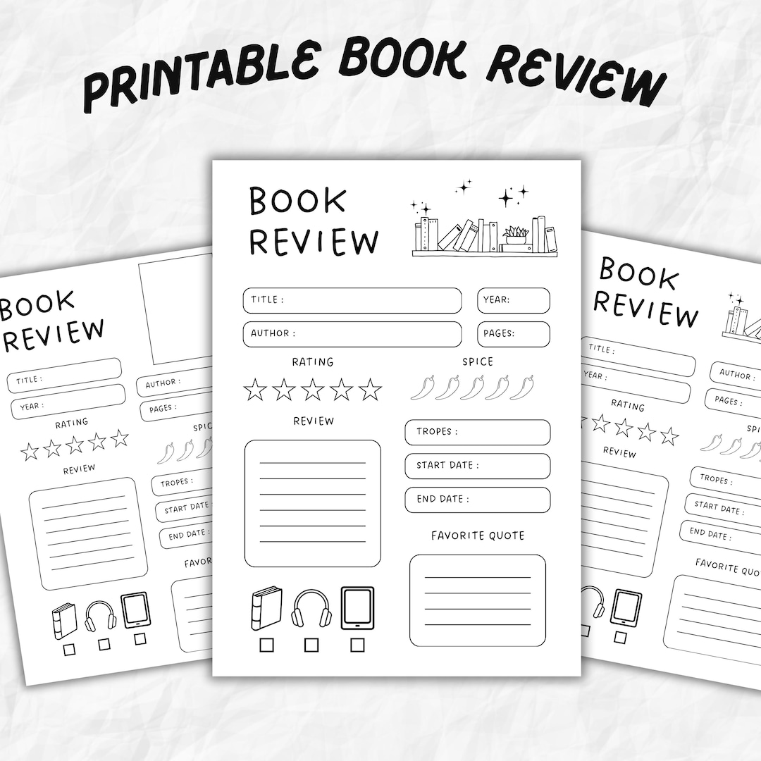 Printable Book Review Sheets: 5x7 Book Rating Tracker (3 Page Bundle ...