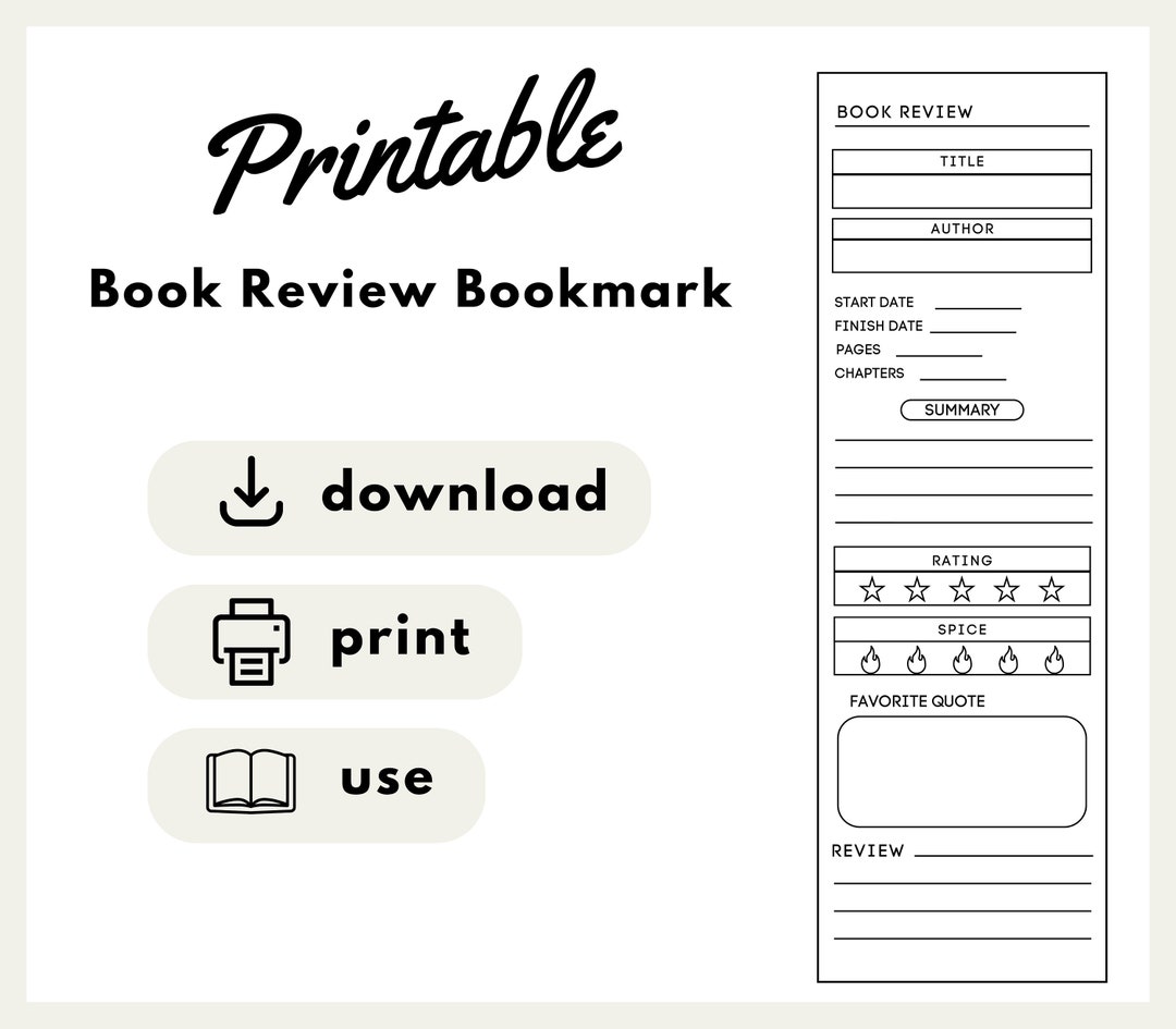 Printable Book Review Bookmark, Bookmark, Book Review, Booktok, Bookish ...