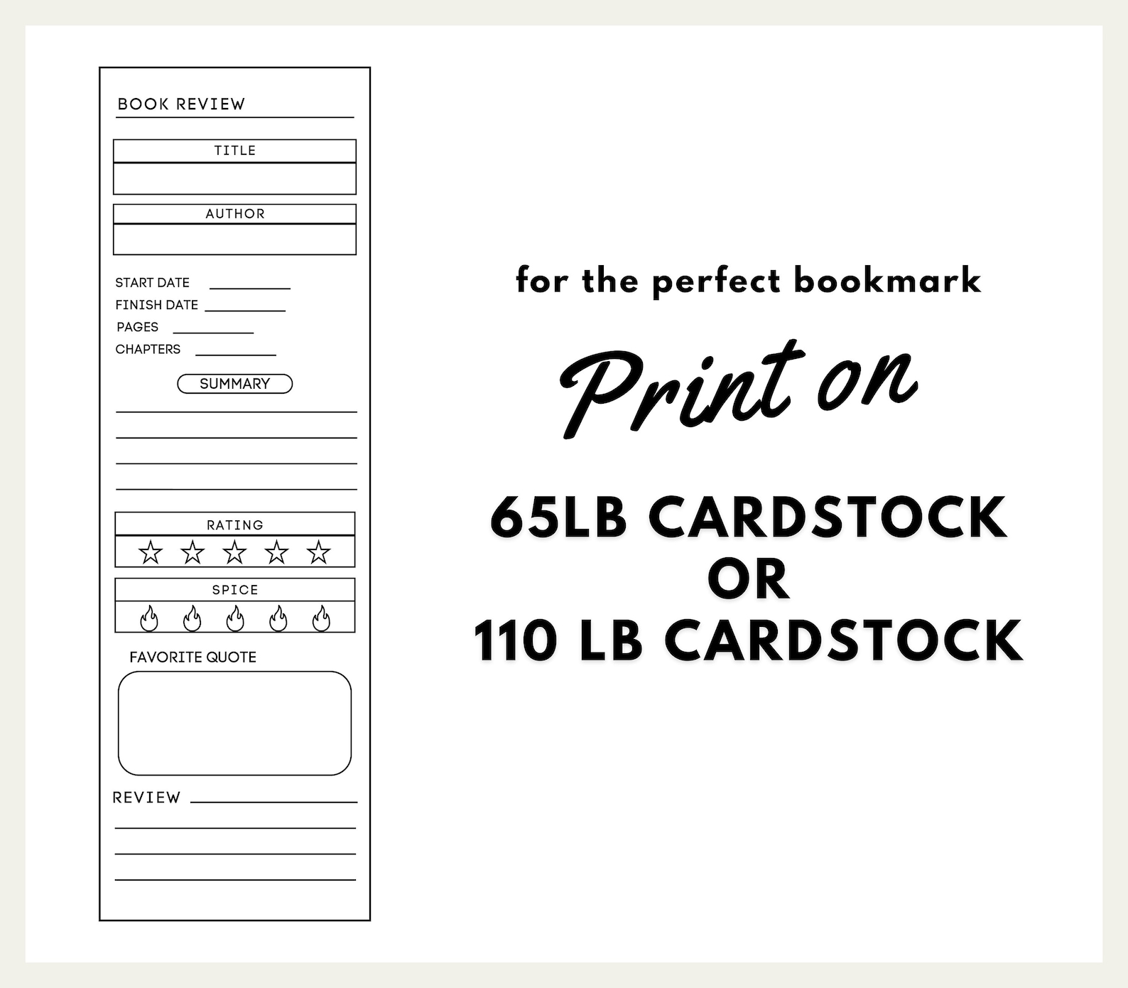 Printable Book Review Bookmark Template - Etsy