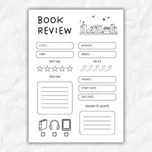 Printable Book Review Sheets: 5x7 Book Rating Tracker (3 Page Bundle ...