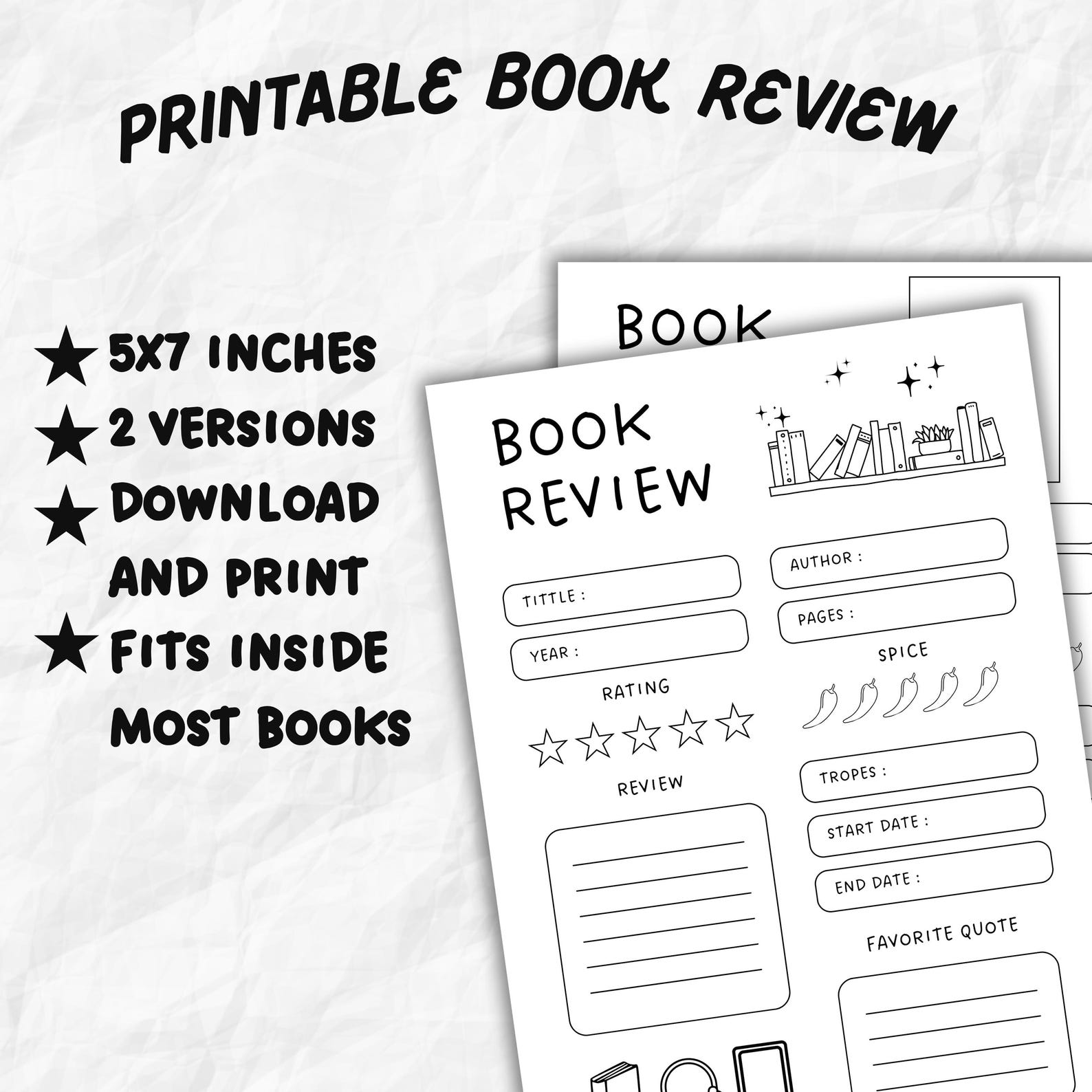 Printable Book Review Sheets, 5x7 Book Review, Booktok, Bookish, Book ...