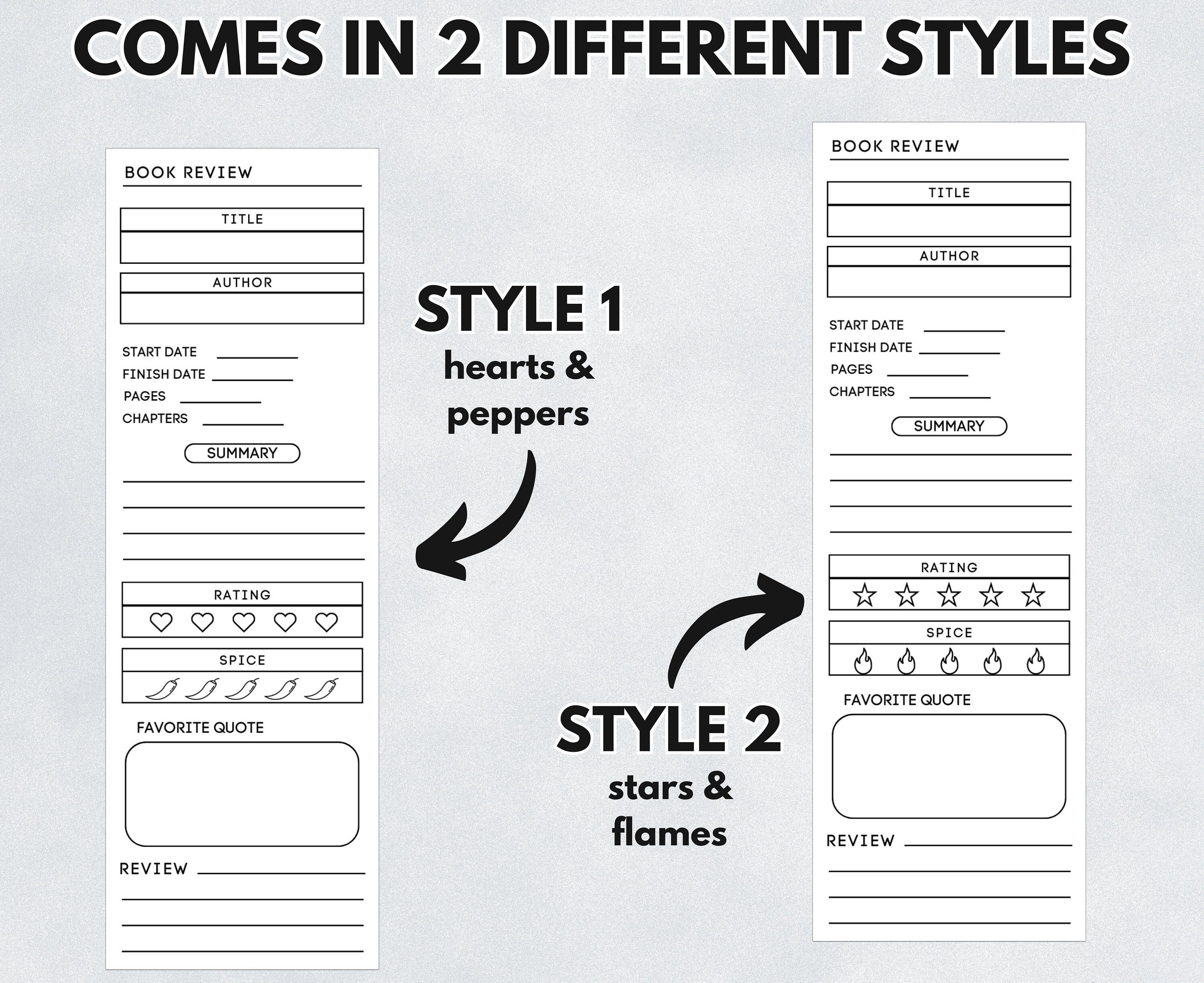 Printable Book Review Bookmark Bundle, Bookmark, Book Review, Booktok ...