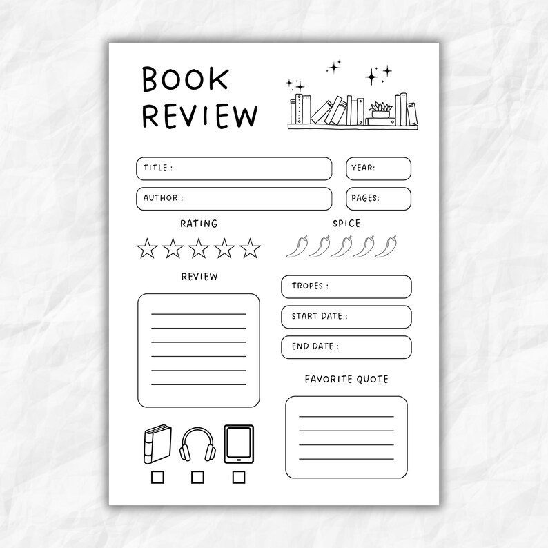 Printable Book Review Sheets: 5x7 Book Rating Tracker (3 Page Bundle ...