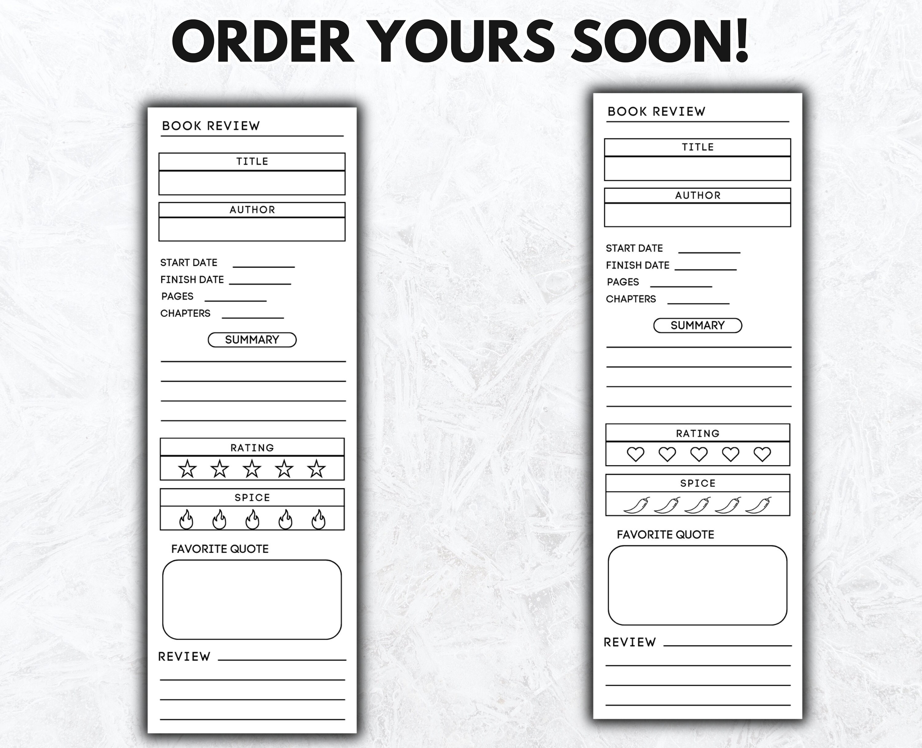 Printable Book Review Bookmark Bundle, Bookmark, Book Review, Booktok ...