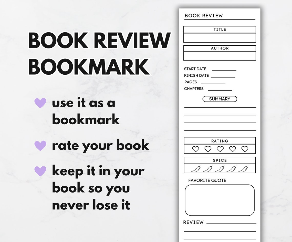 Printable Book Review Bookmark Bundle, Bookmark, Book Review, Booktok ...