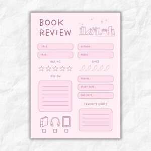 Printable Book Review Sheets, 5x7 Book Review, Booktok, Bookish, Book ...