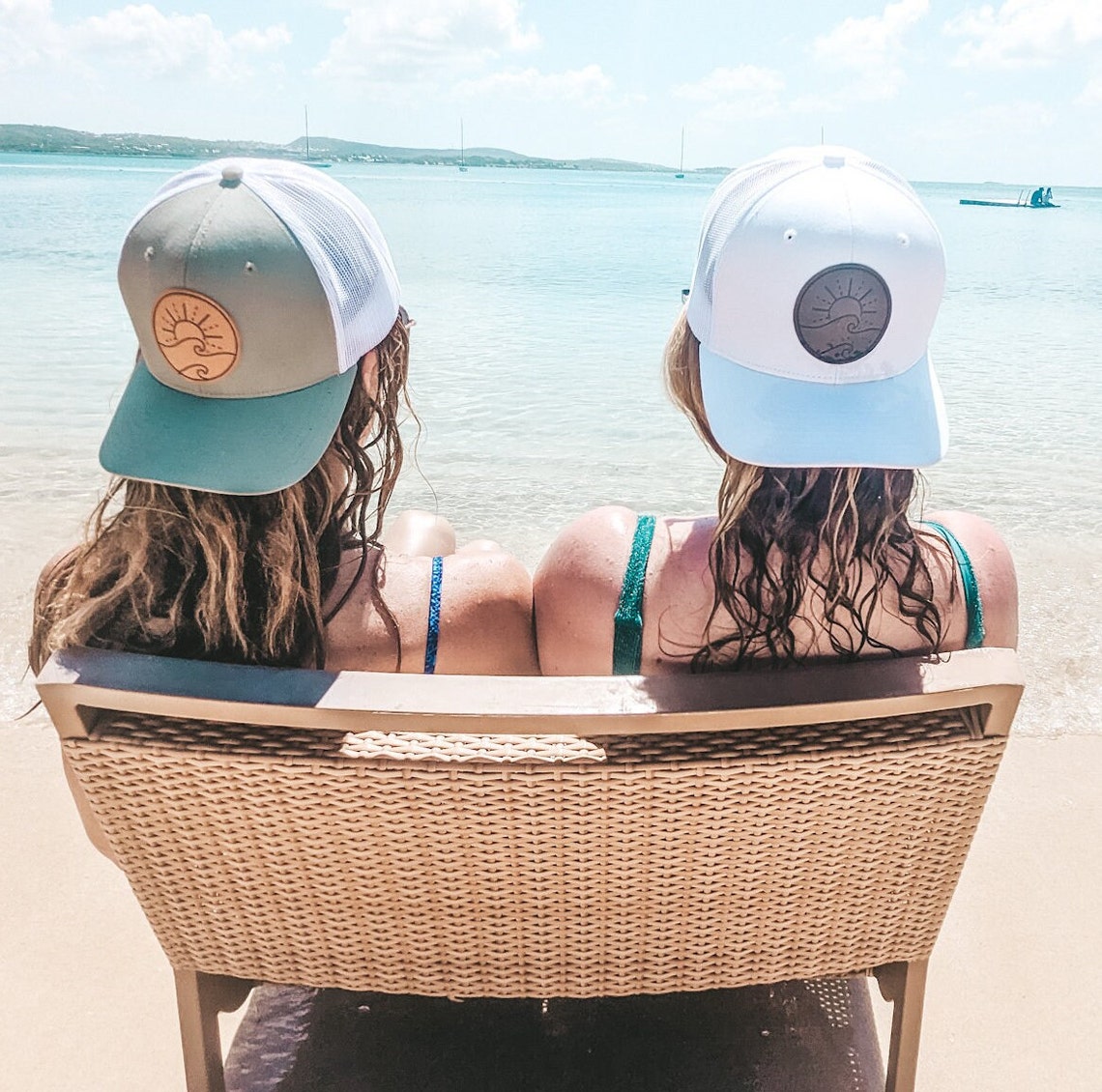 Sunshine Wave Leather Patch Trucker Hat, Beach Trucker Hat, Beach Wave ...