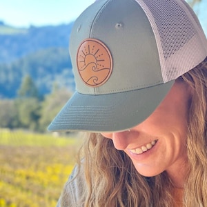 Sunshine Wave Leather Patch Trucker Hat, Beach Trucker Hat, Beach Wave ...