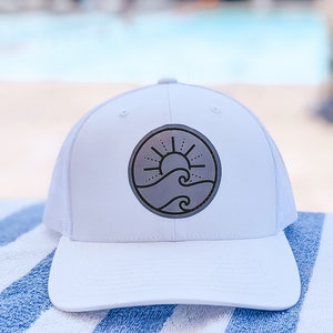 Sunshine Wave Leather Patch Trucker Hat, Beach Trucker Hat, Beach Wave ...