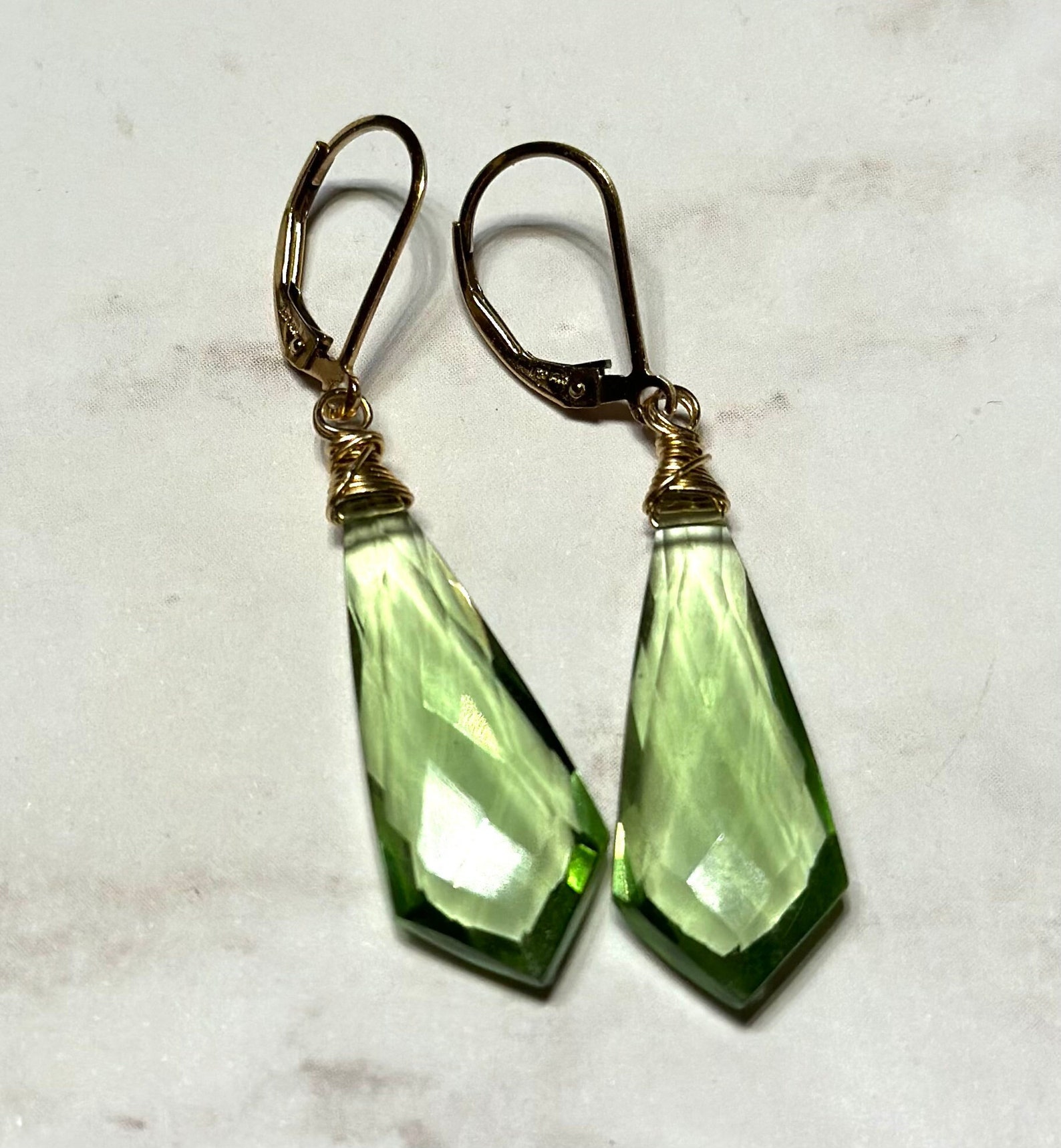 Natural Green Amethyst Earrings, Green Amethyst Gemstone Earrings, 14k ...