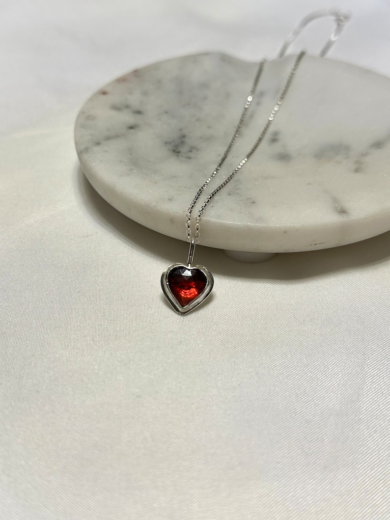 Sterling Silver Heart Necklace, Natural Red Garnet Necklace, Red Garnet ...
