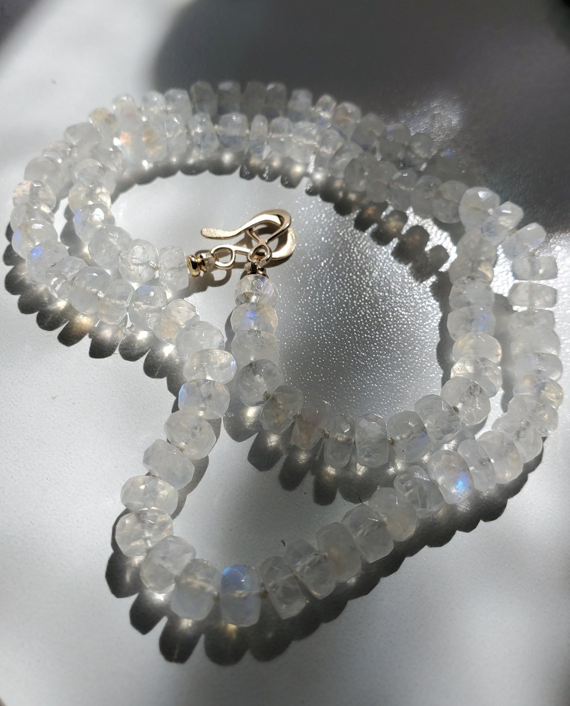 Natural Moonstone Necklace, Flashy Rainbow Moonstone, 14k Solid Yellow ...