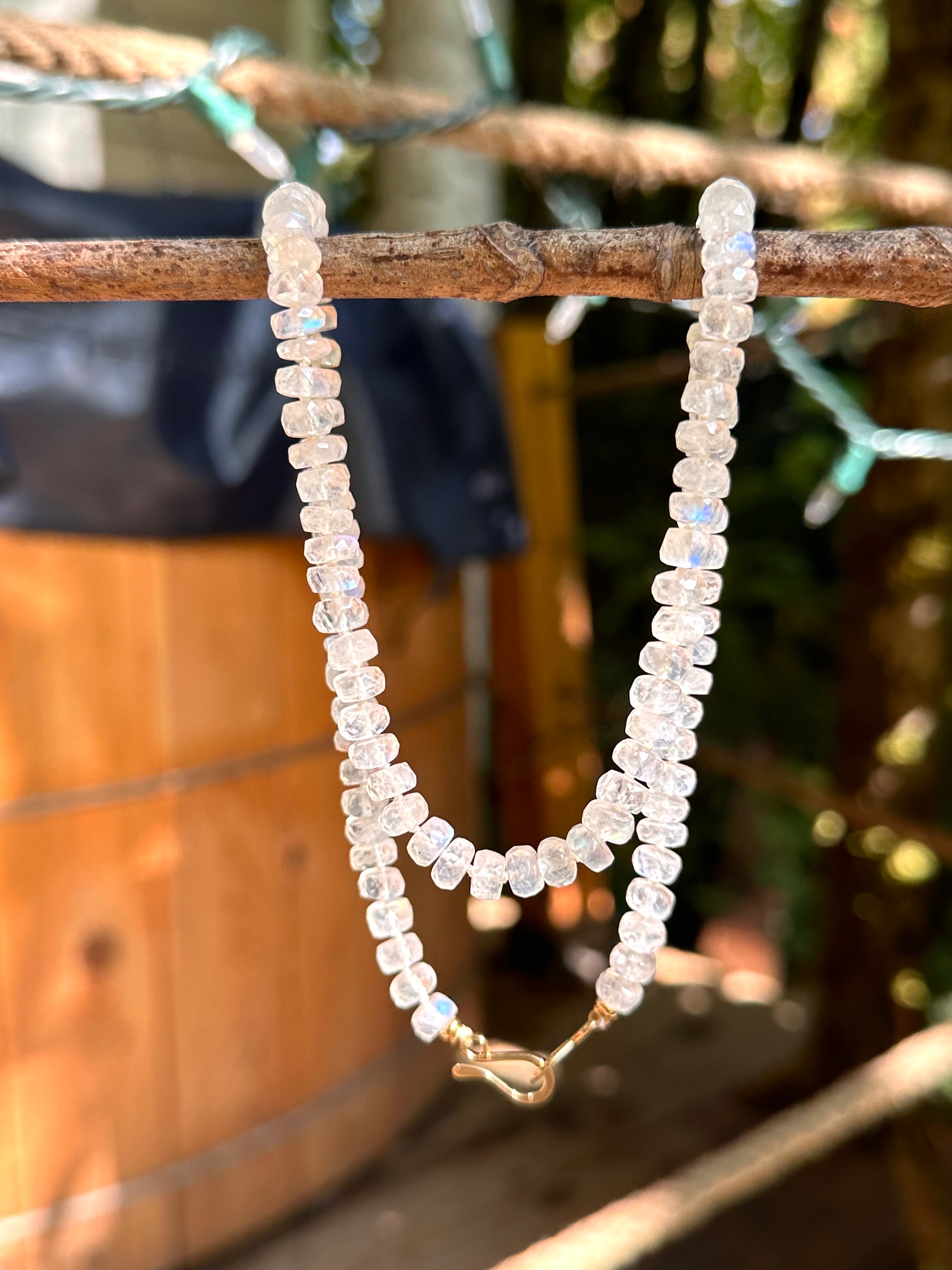 Natural Moonstone Necklace, Flashy Rainbow Moonstone, 14k Solid Yellow ...