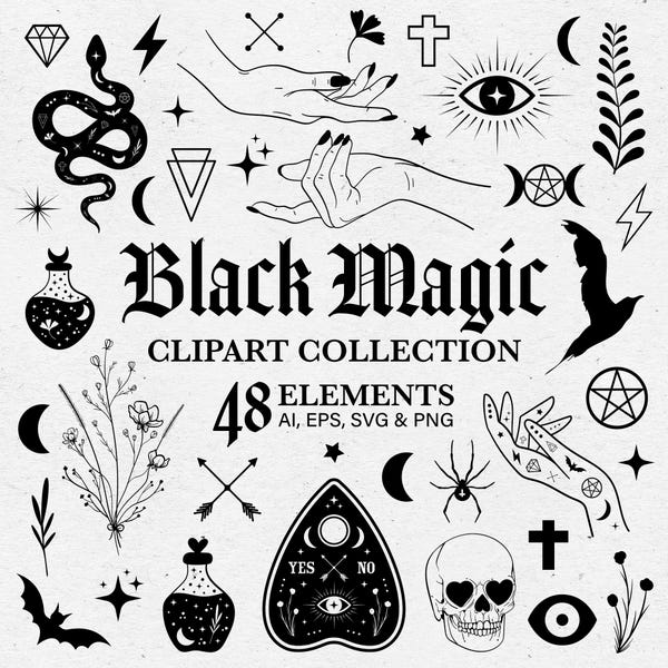 Witch Clipart Black and White - Etsy
