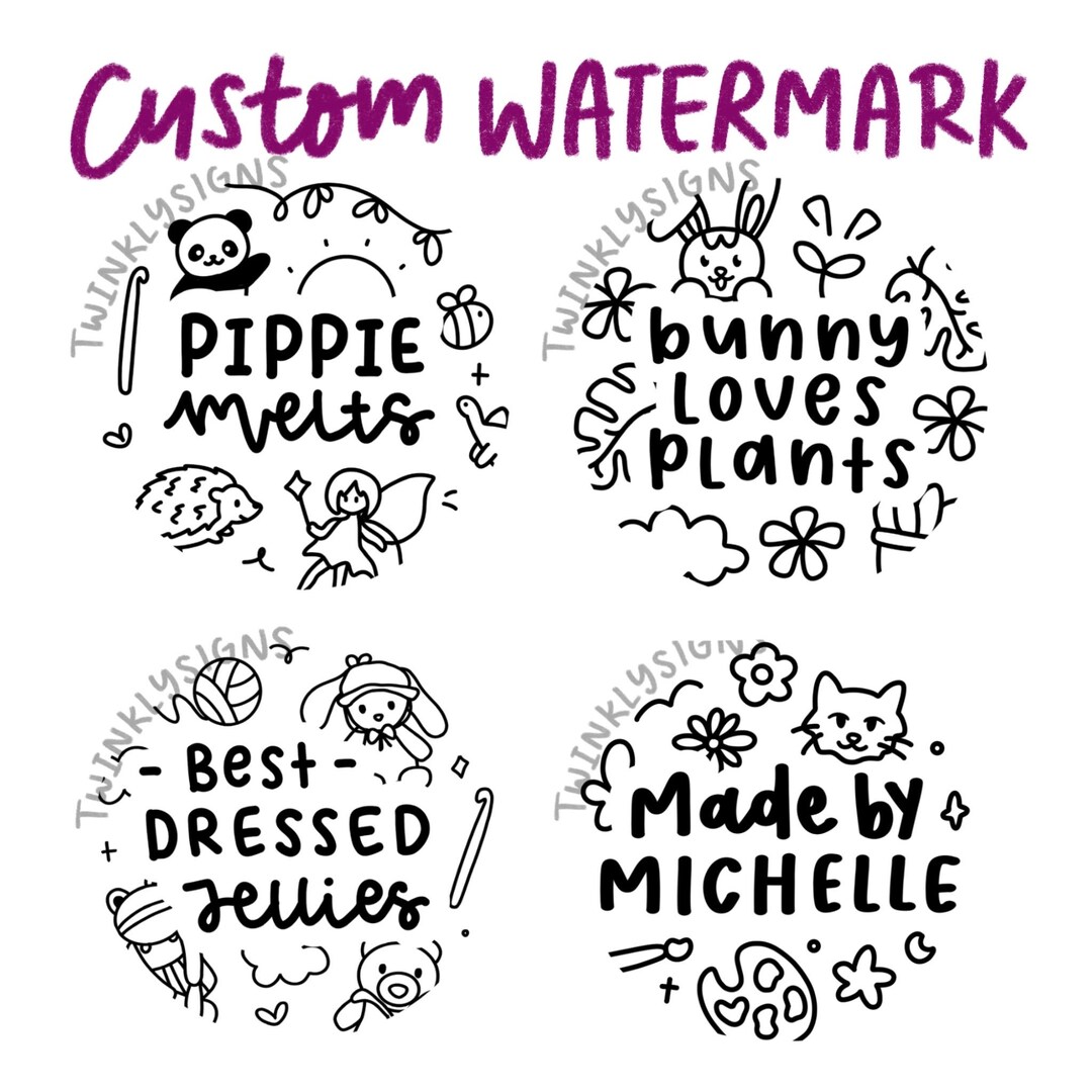 Watermark, Custom Cute Hand-drawn Stamp | Twinklysigns Logos - Etsy