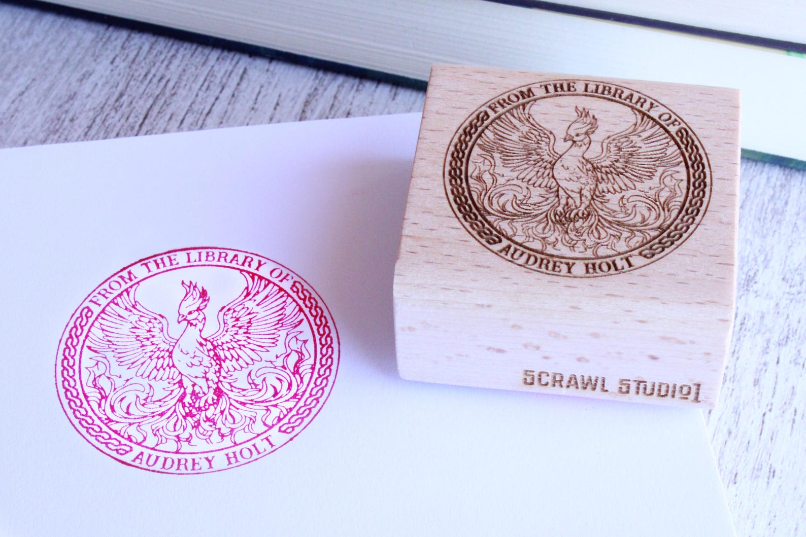 Circular Phoenix Ex Libris Stamp | Custom Ex Libris Book Stamp | From ...