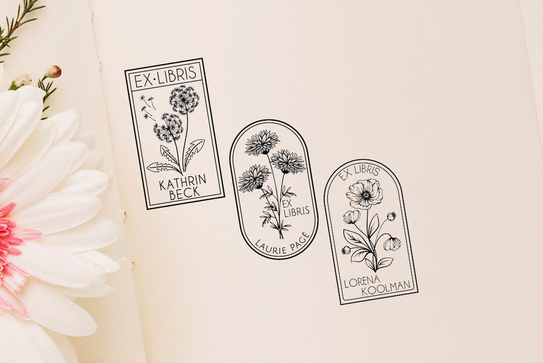 Custom Library Stamp | Flower Ex Libris Stamp | Personalized Flower ...