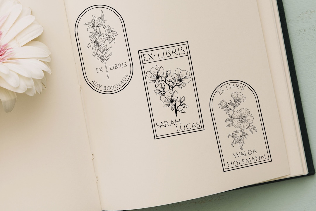 Personalized Flower Ex Libris Stamp | Custom Library Stamp - Etsy