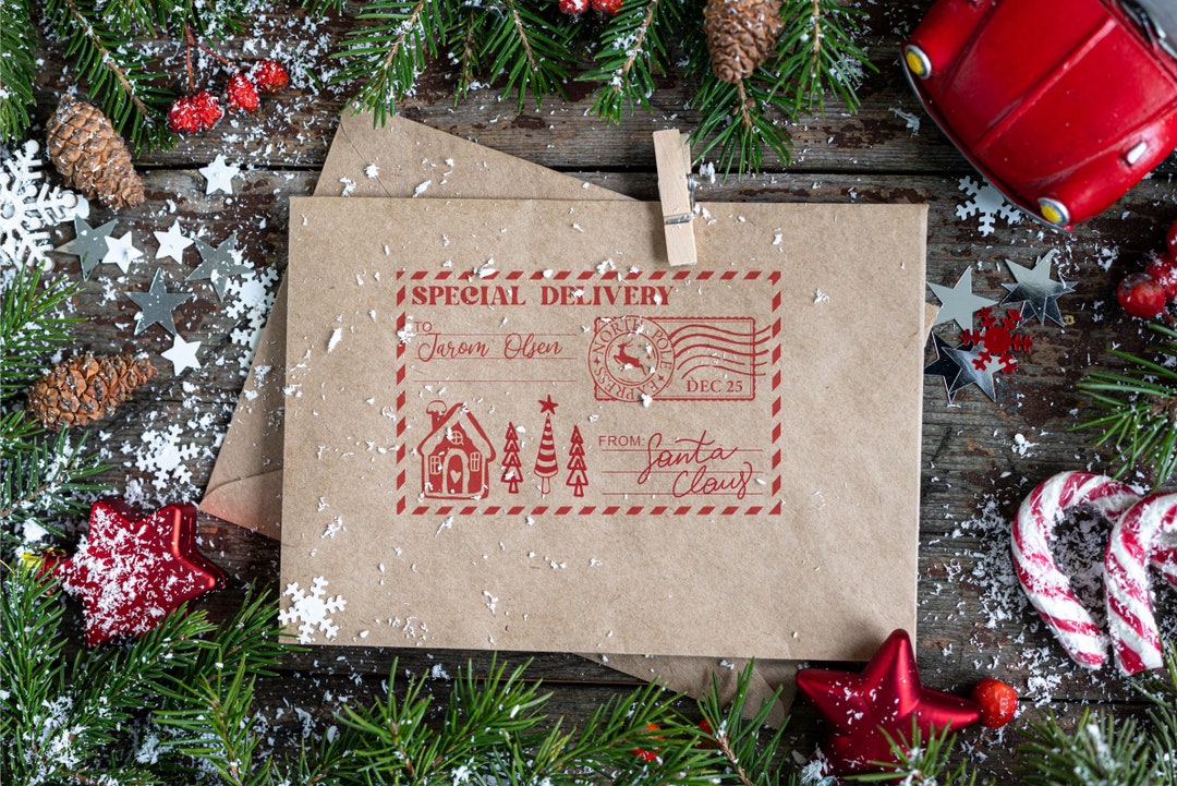 Special Delivery Postmark Stamp | Christmas Tree Gift Tag Stamp ...