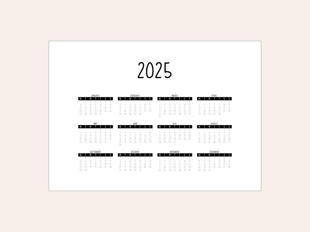 2025 Full Year Calendar - Landscape - A4 Format - Printable - PDF - Etsy