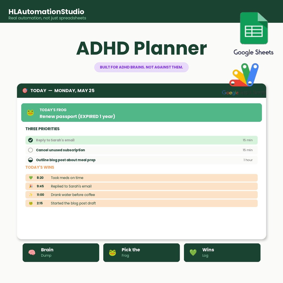 ADHD Planner Google Sheets With Apps Script Automation - Etsy UK