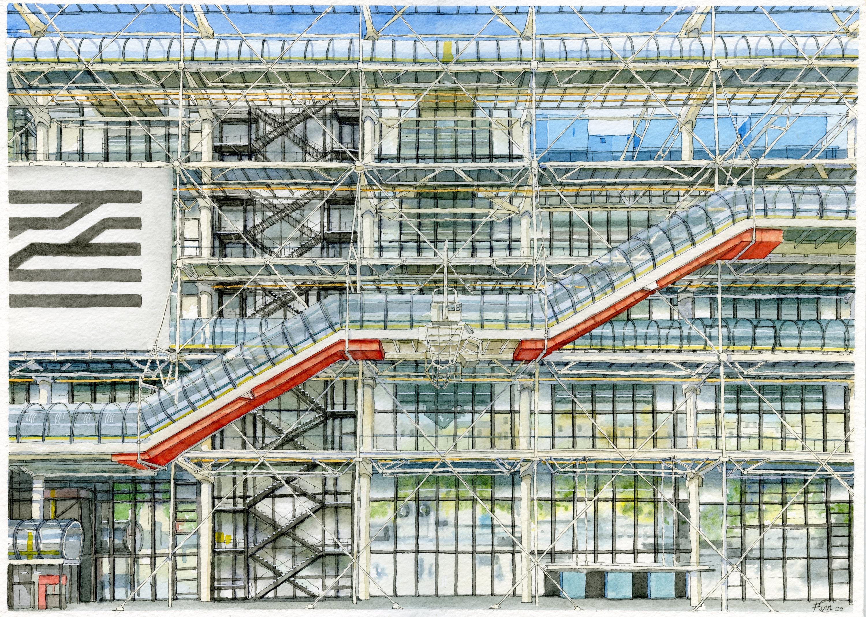 Le Centre Pompidou Art Paris Landmark Print Museum Pomidou Giclee Print ...