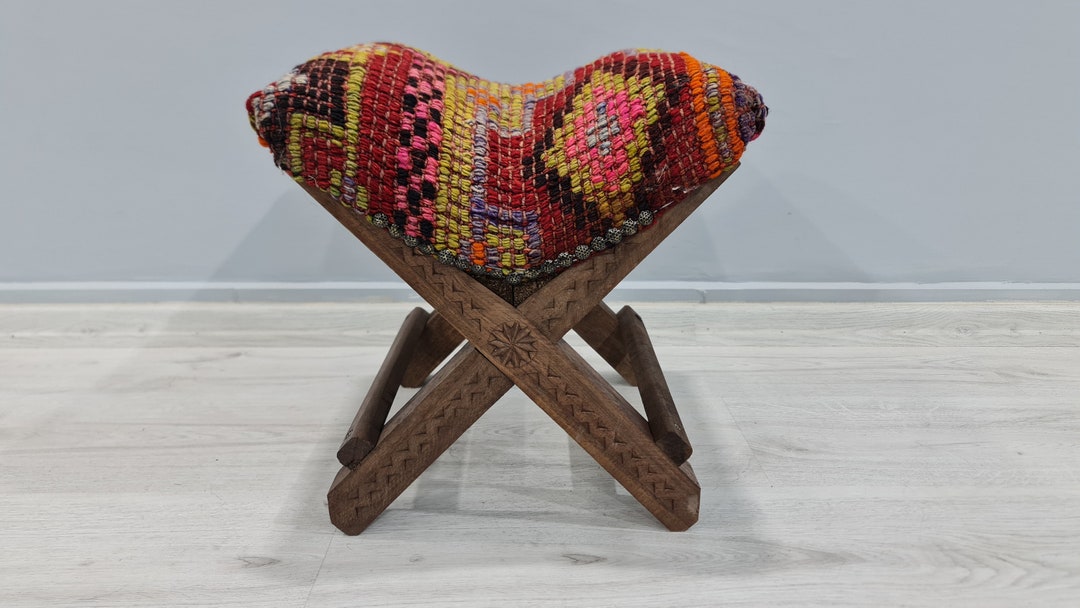 Kilim Stool, Boho Stool, Rug Chair, Rustic Stool, Ottoman Stool, Pouf ...