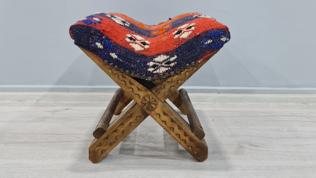 Wooden Vintage Chair, Antique Wood Chair, Stool Pouf, Turkish Stool ...