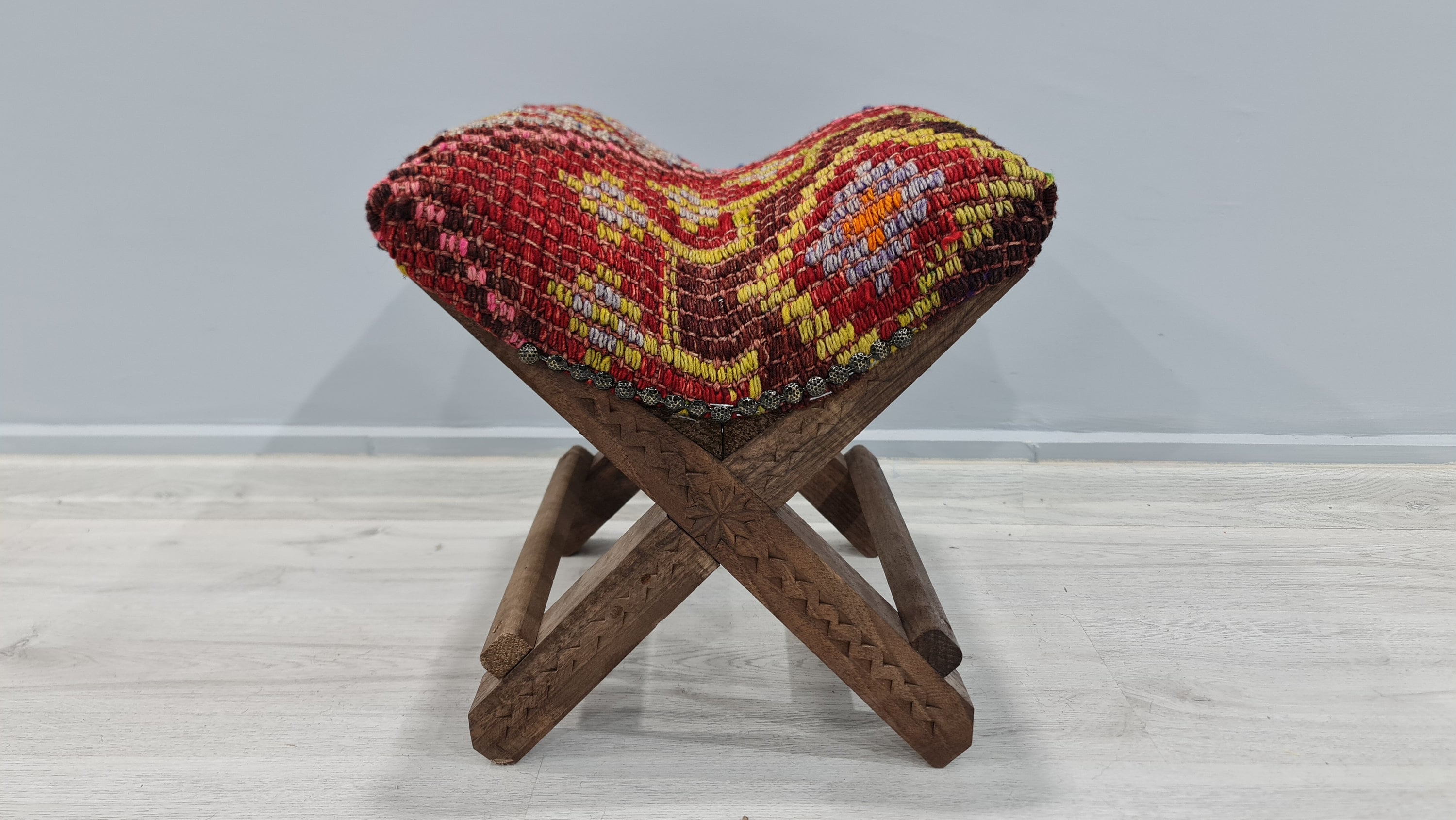 Vintage Stool, Anatolian Stool, Kilim Stool, Ottoman Stool, Upholstered ...