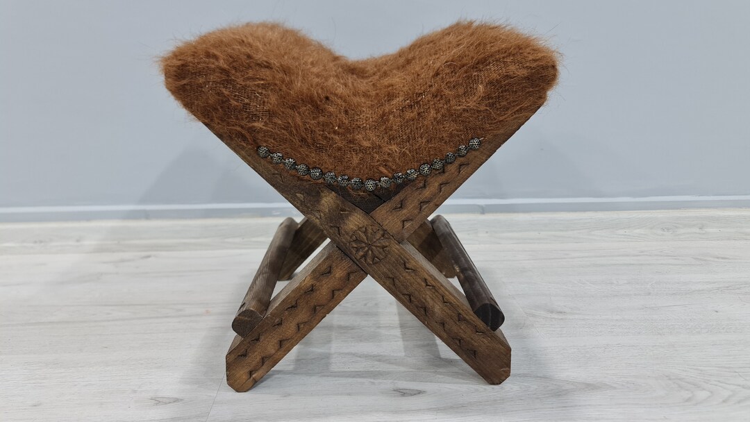 Turkish Stool, Brown Stool, Flokati Stool, Ottoman Chair, Shaggy Chair ...