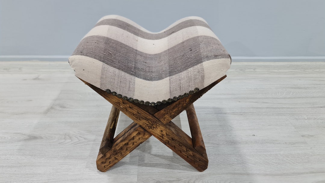 Vintage Chair Turkish Stool, Unique Stool, Kilim Stool, Ottoman Chair ...