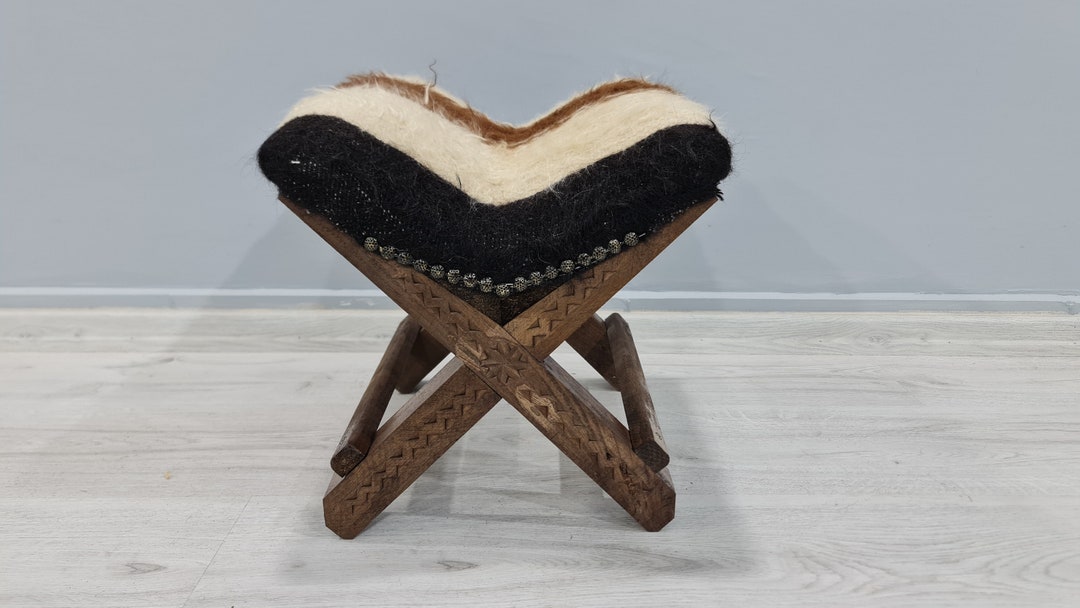 Turkish Stool, Unique Stool, Kilim Footstool, Ottoman Stool, Flokati ...