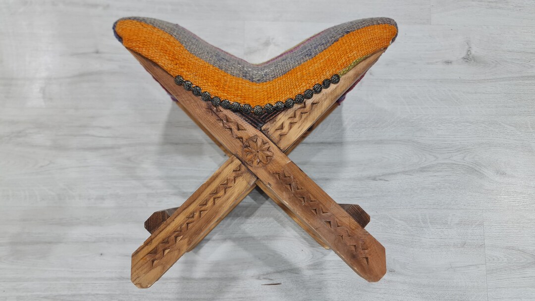 Turkish Stool, Tribal Stool, Kilim Stool, Ottoman Chair, Rustic Ottoman ...