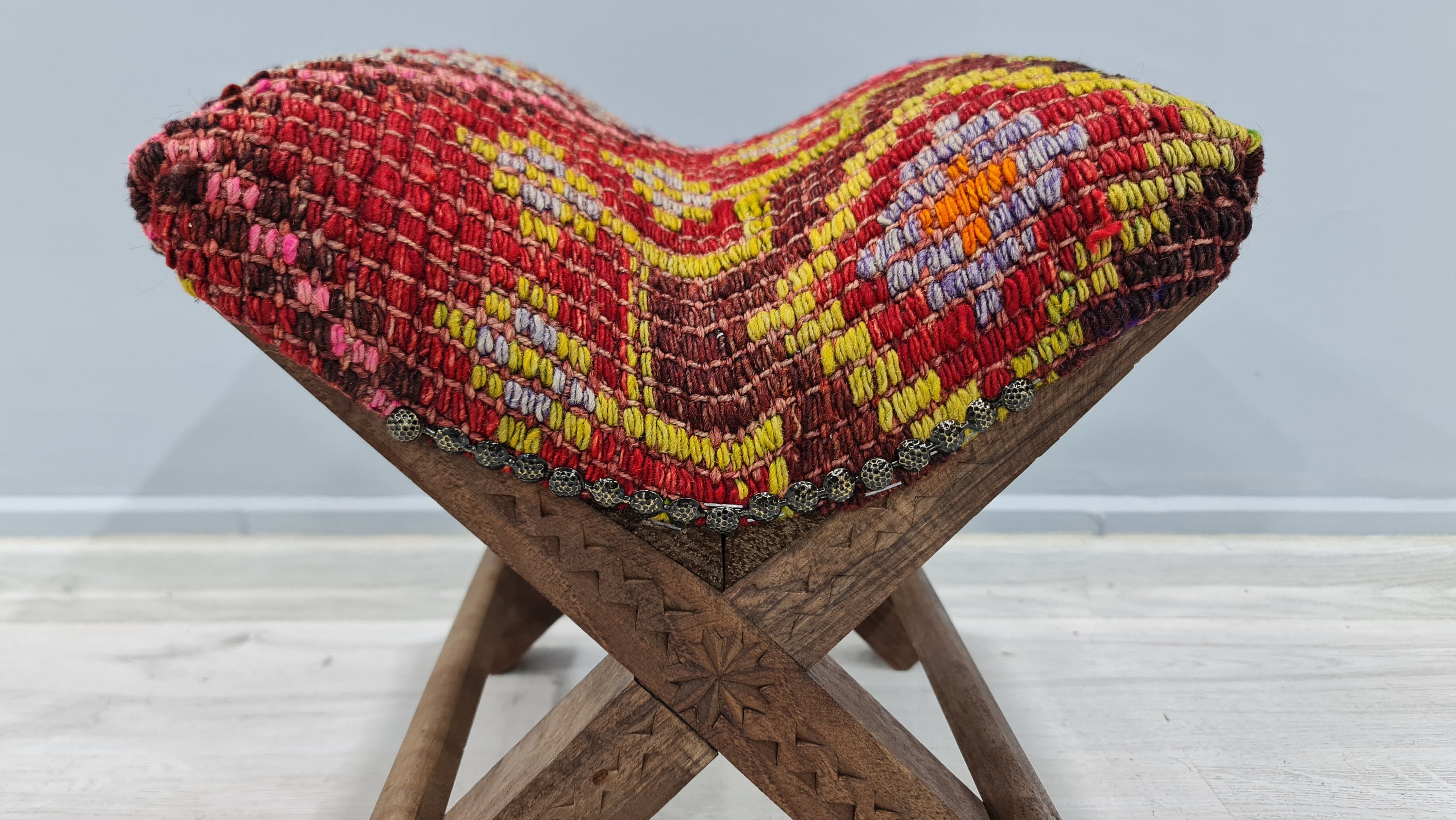 Vintage Stool, Anatolian Stool, Kilim Stool, Ottoman Stool, Upholstered ...