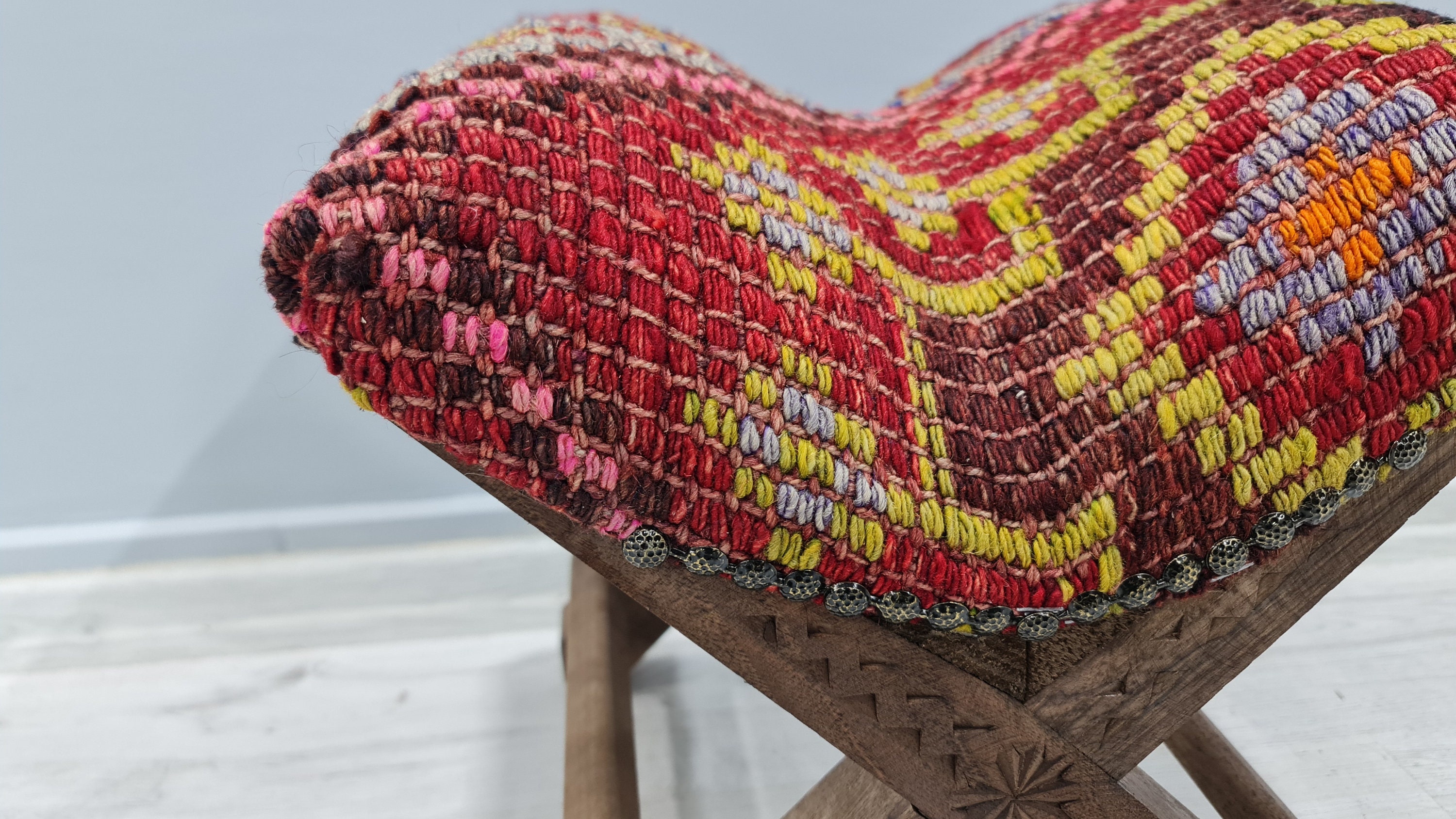 Vintage Stool, Anatolian Stool, Kilim Stool, Ottoman Stool, Upholstered ...