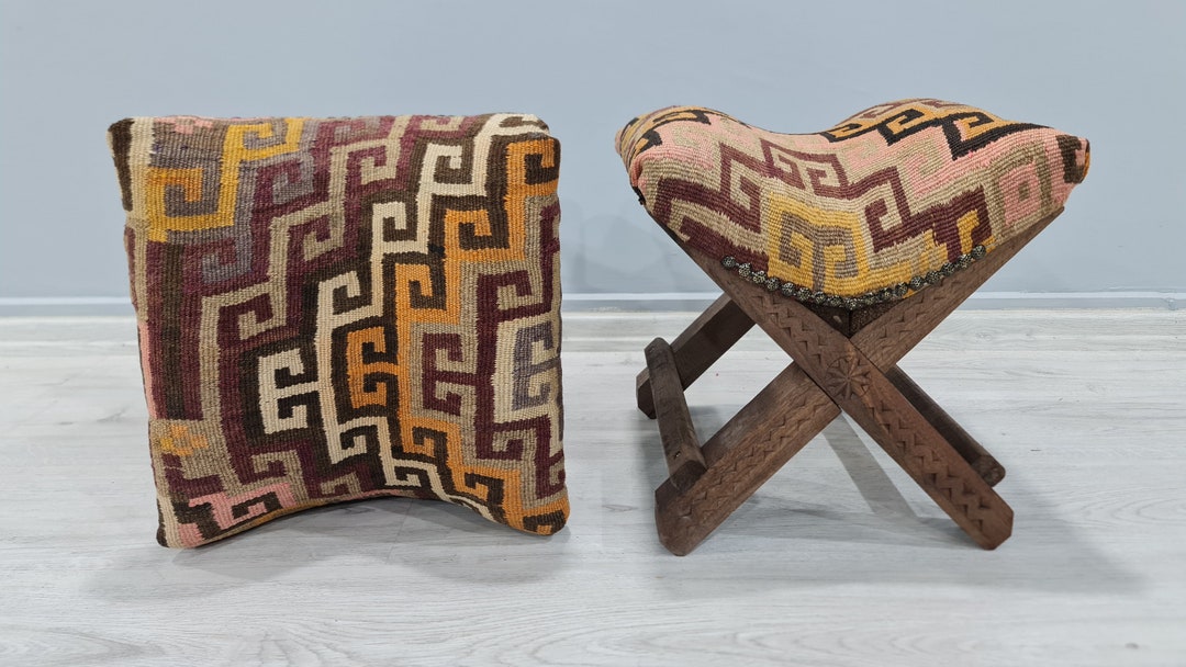 Ottoman Stool, Tribal Stool, Kilim Stool, Ottoman Chair, Primitive ...