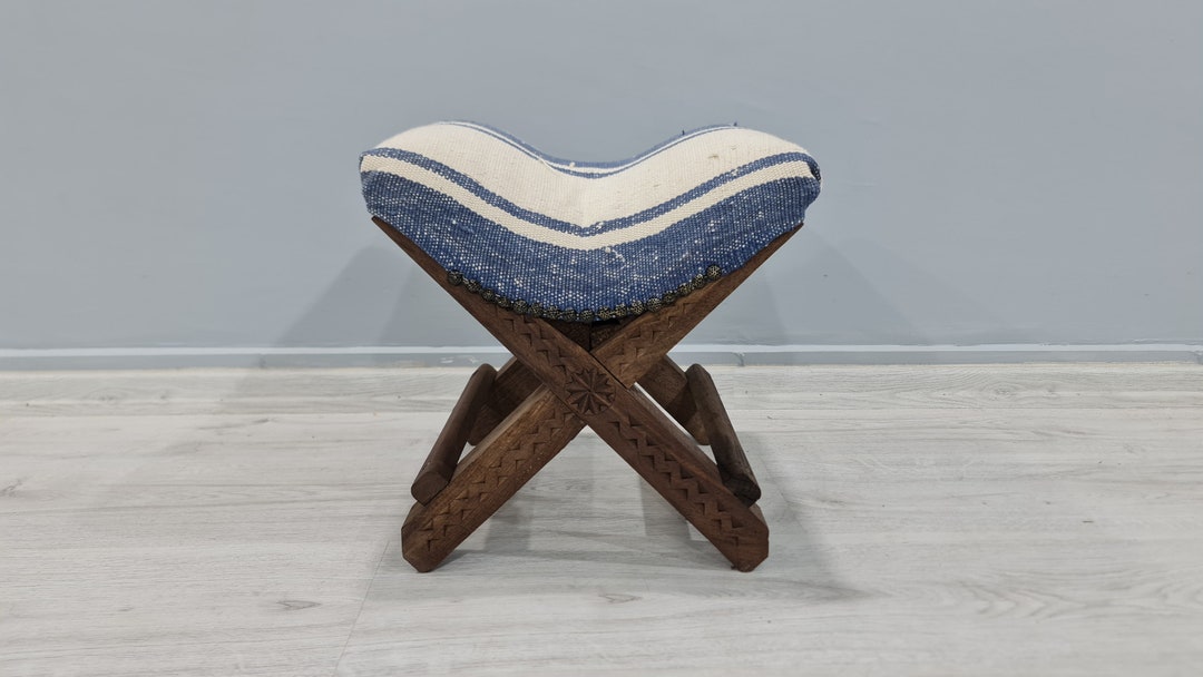 Vintage Chair, Tribal Chair, Kilim Stool, Ottoman Stool, Primitive ...