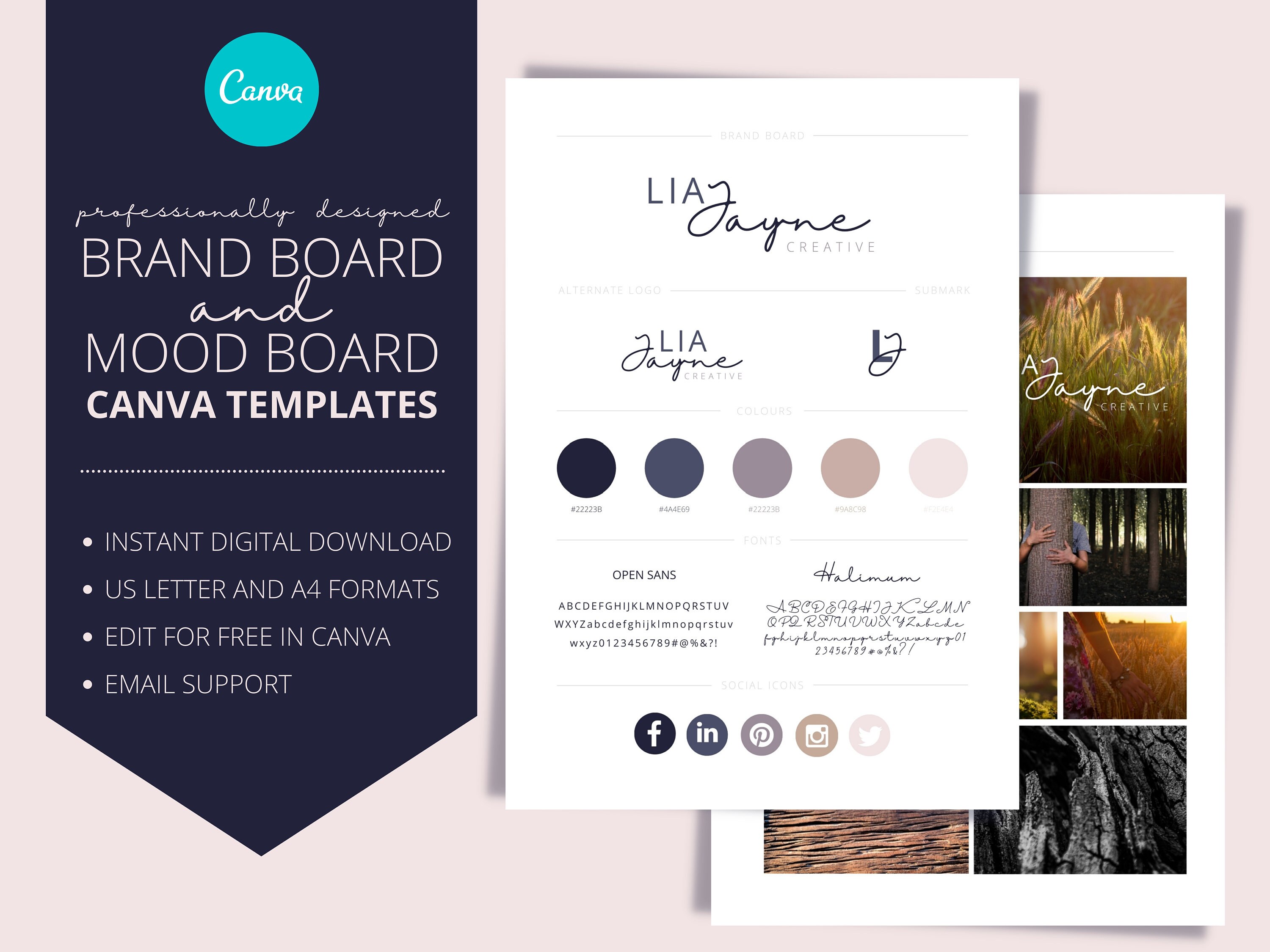 Mood Board + Brand Board Templates • Canva Templates • Brand Style ...