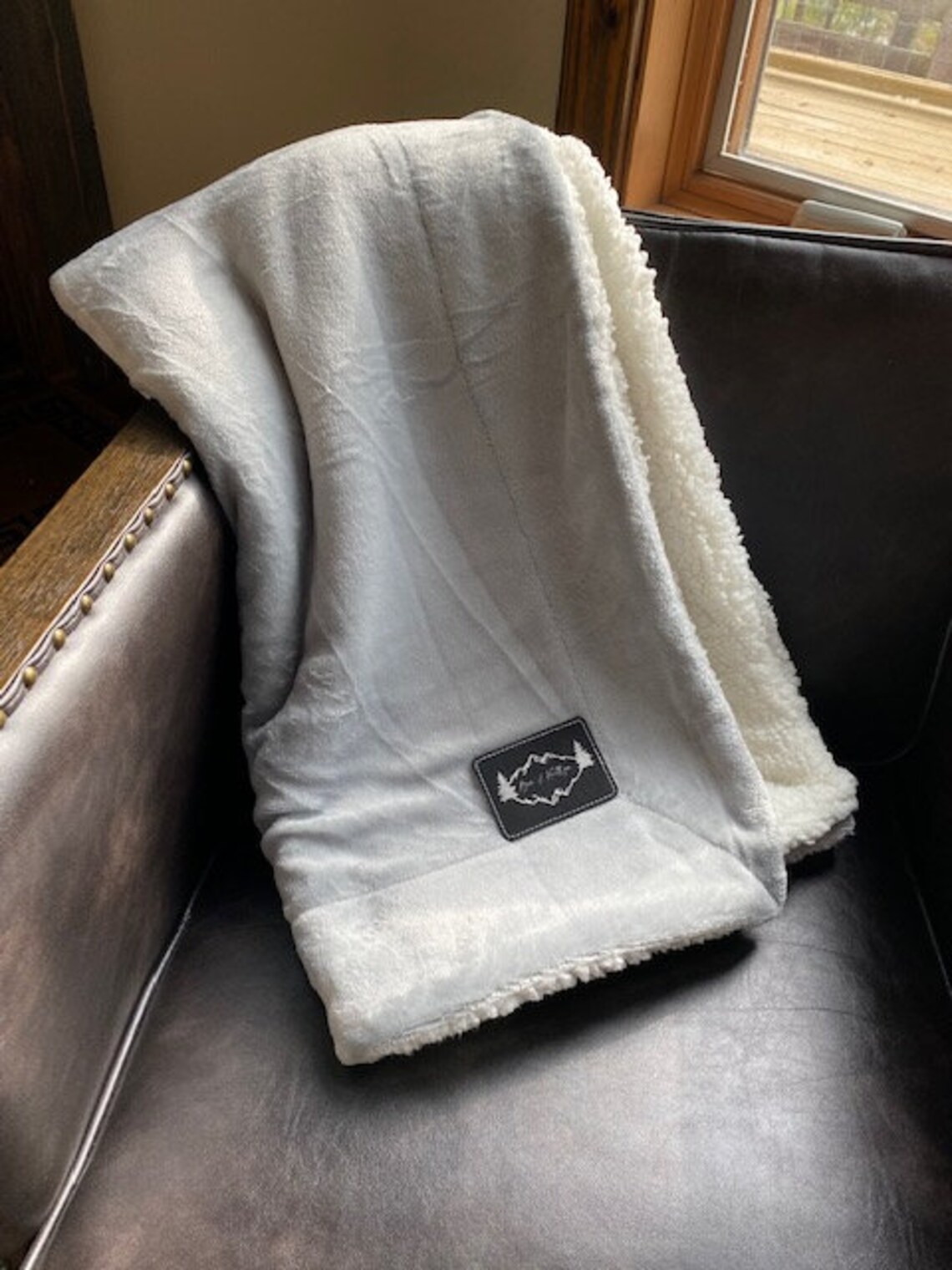 Custom Fleece Blanket With a Vegan Leather Personalized Mountain ...