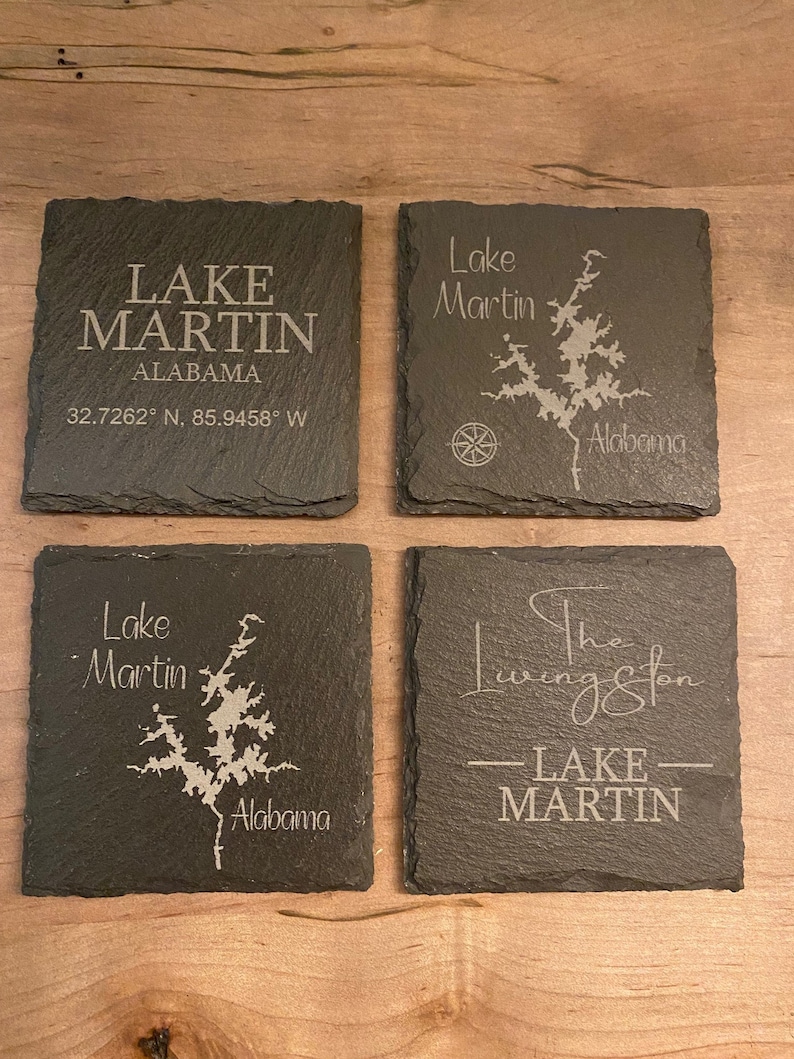 Personalized Custom Engraved Lake Black Slate Coaster Set of 2/set of 4 ...