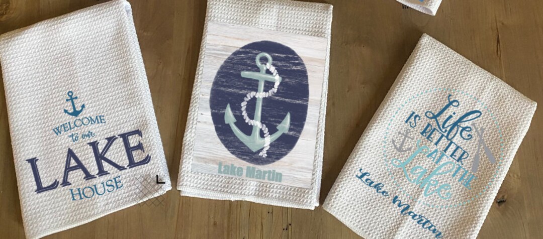 Set of 3 Custom Personalized Lake Kitchen Towels/lake/lake Housewarming ...